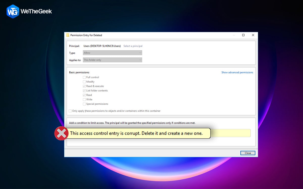 ¿Cómo corregir el error La entrada de control de acceso es corrupta en Windows? - Geek Global