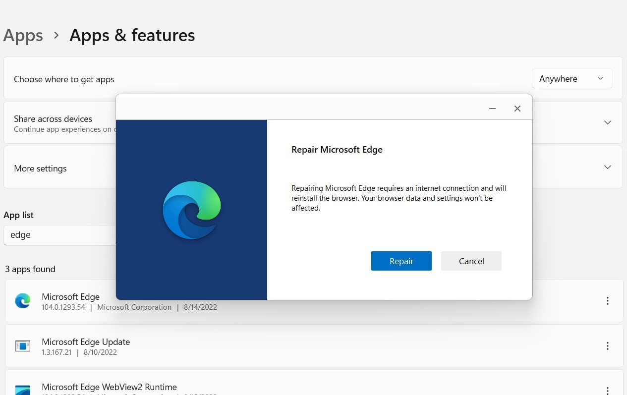 Ripara o ripristina le impostazioni predefinite di Microsoft Edge ...