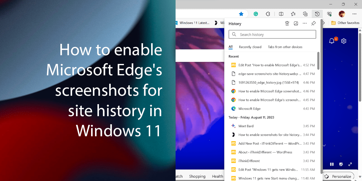 Come abilitare gli screenshot di Microsoft Edge per la cronologia del ...