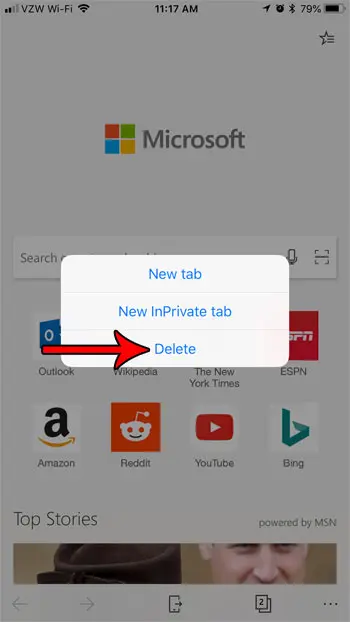 Come eliminare un'icona del sito dalla nuova pagina della scheda nell'app Microsoft Edge iPhone