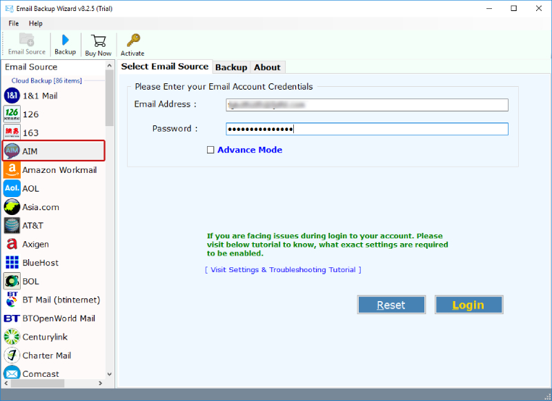 Ferramenta de backup AIM para baixar e -mails do AIM Webmail para PC ...