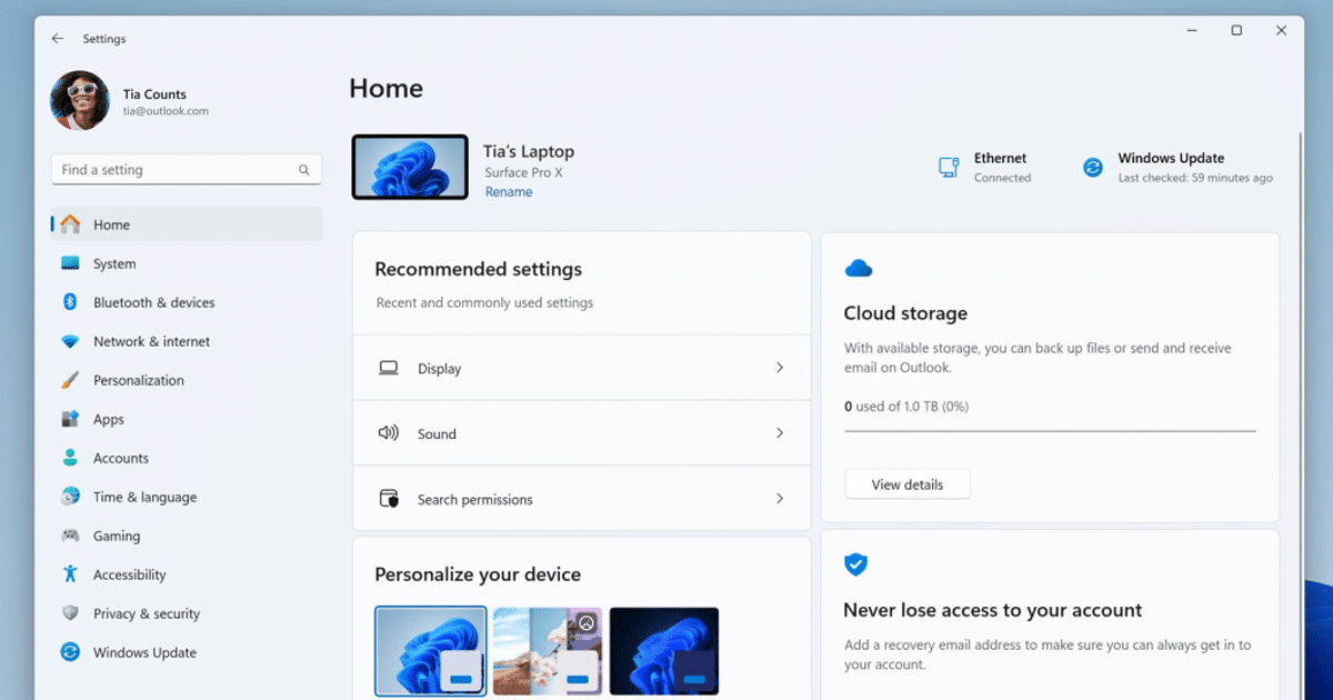 La mise à jour Windows 11 23h2 comportera une nouvelle page «Accueil» dans l'application ...