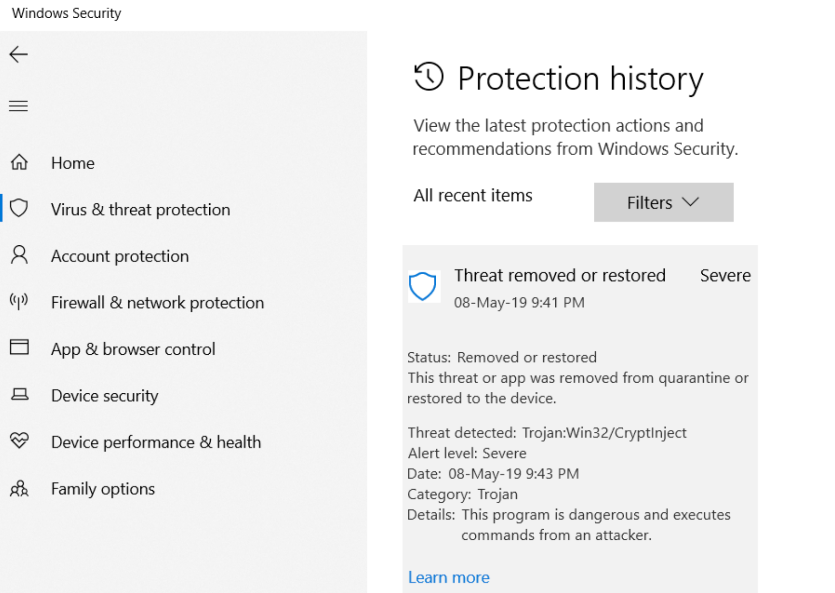 Effacer l'historique de la protection de la sécurité Windows dans ...